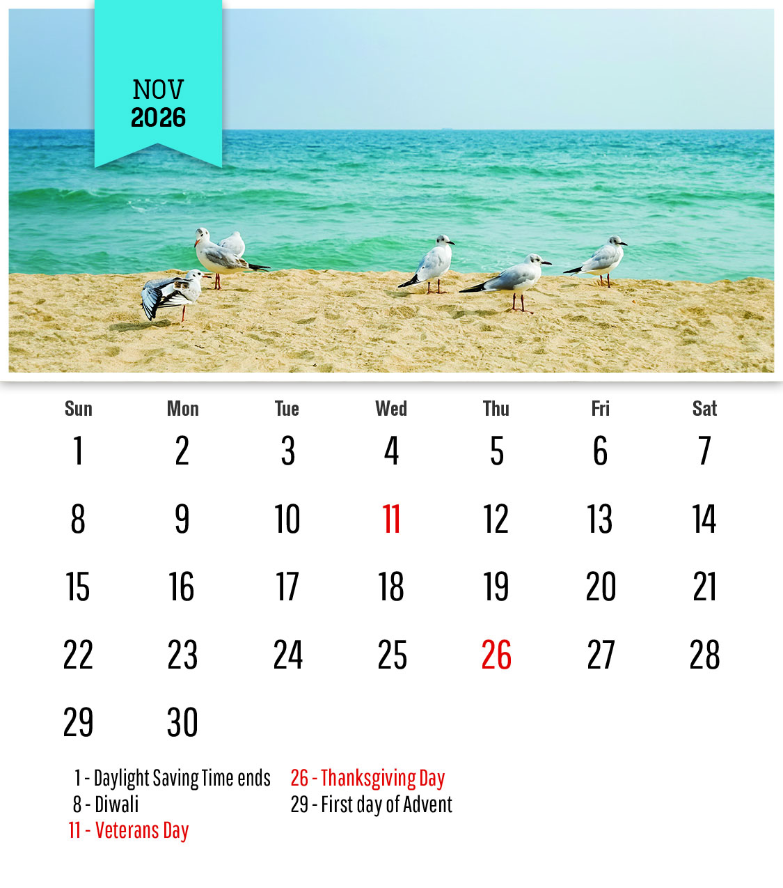 2026 Calendar Pad Magnets - Beaches | Markful