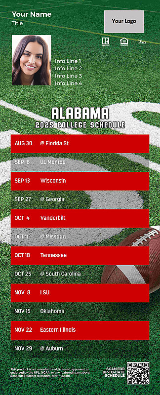U of Alabama Personalized QuickCard Football Magnet 2025 | Markful