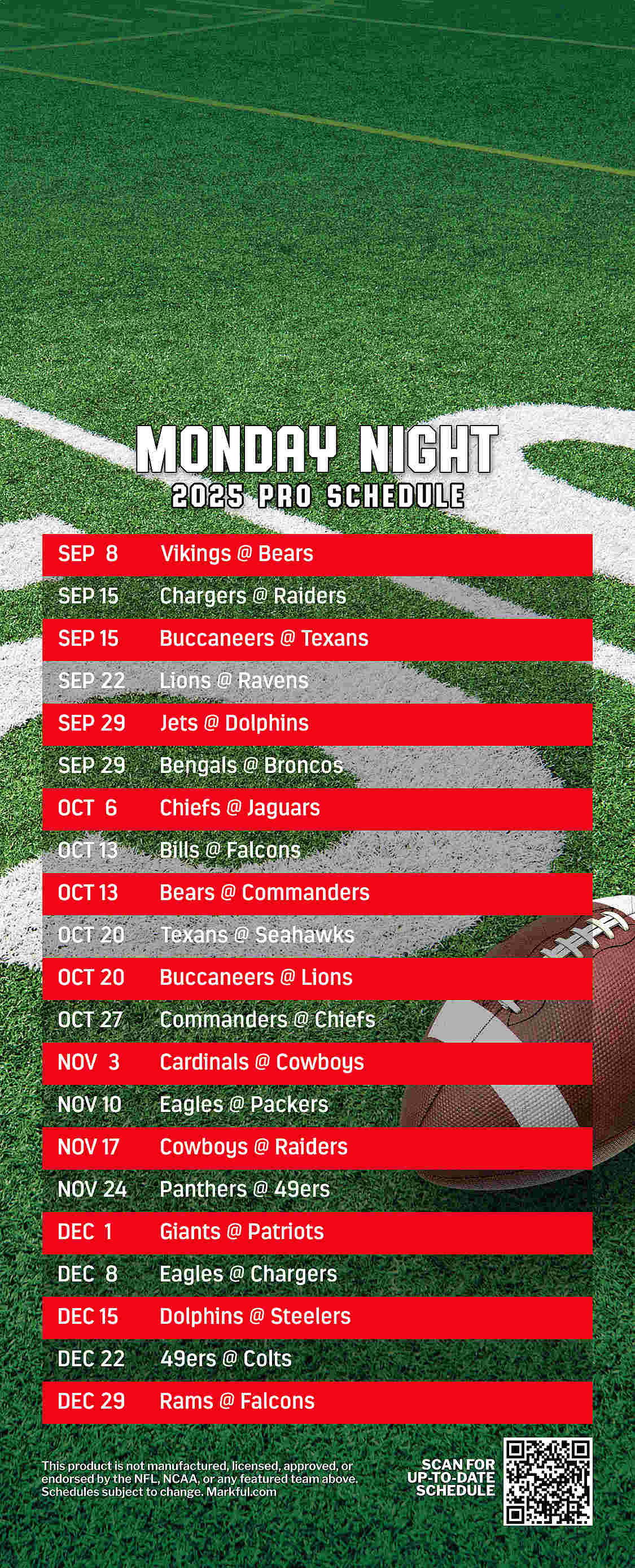 2025 QuickStix Football Magnets - Monday Night Football | Markful