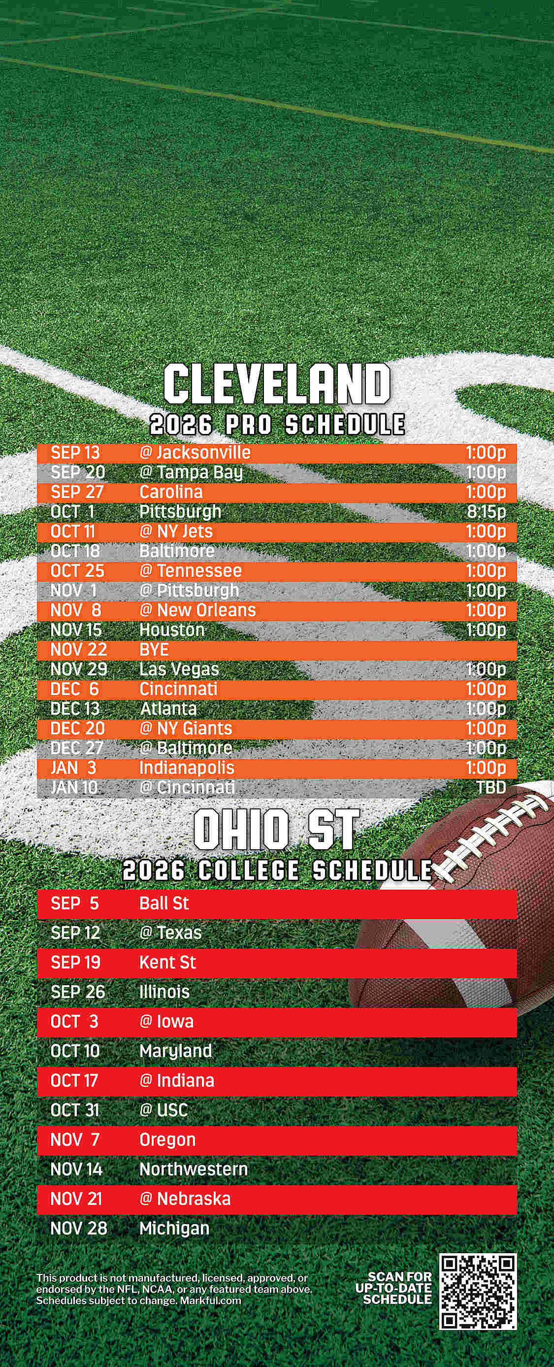 2026 QuickStix Football Magnets - Browns/Ohio St | Markful
